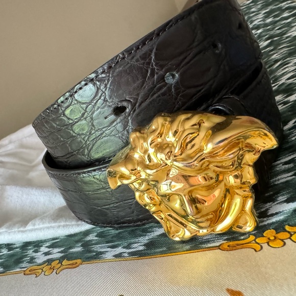 Versace | Accessories | Rare Versace Crocodile Leather Medusa Head Belt ...